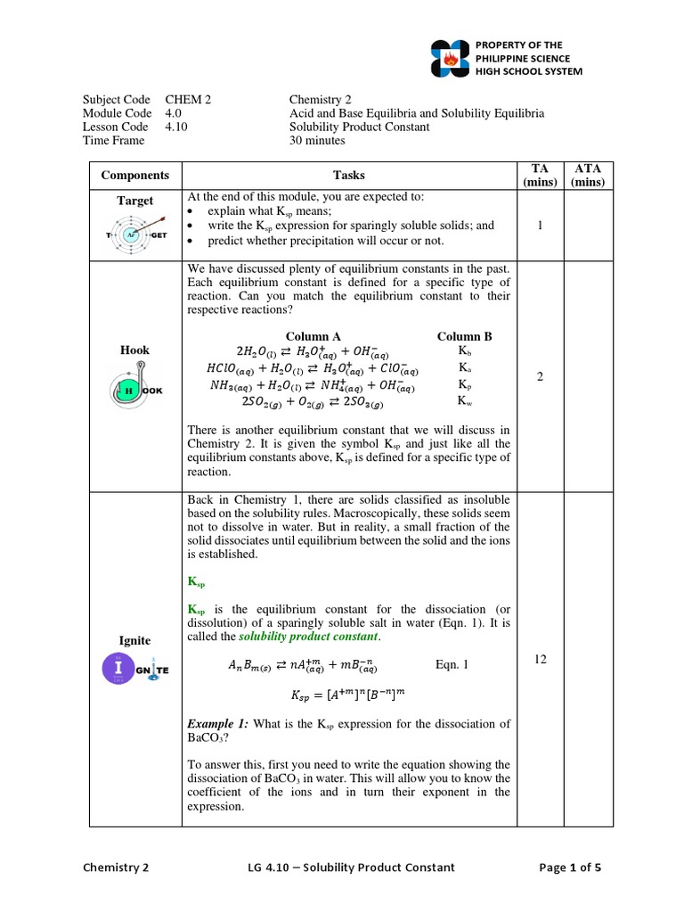 SLG Chem2 LG 4.10 Solubility Product Constant.pdf | PDF