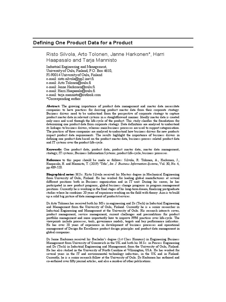 Defining One Product Data Strategy | PDF