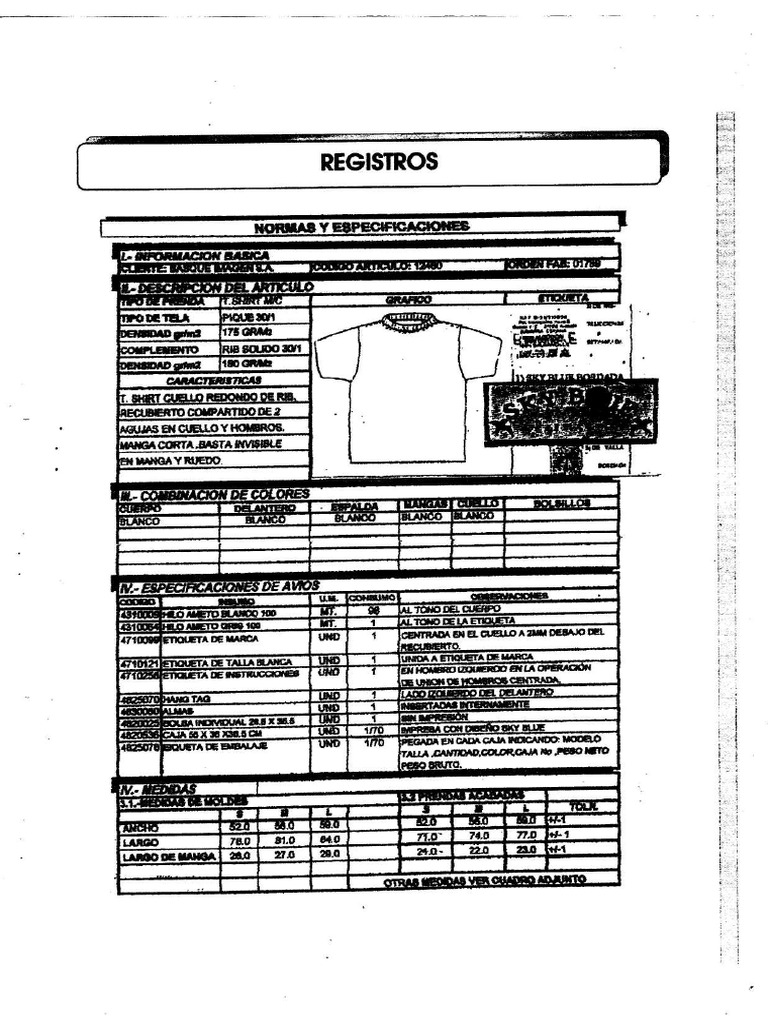 Hojas de Normas y Especificaciones de Polo Tshirt PDF | PDF