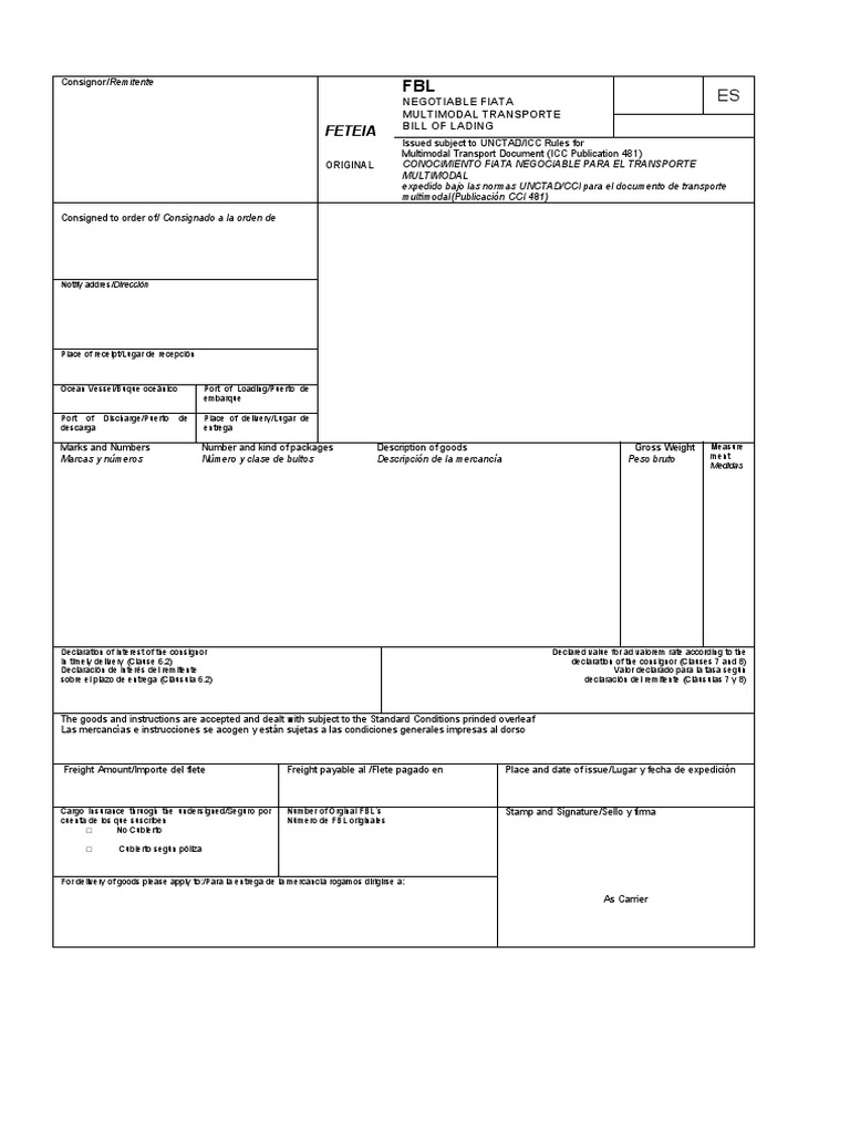 Modelo de Fiata Bill of Lading FBL | PDF