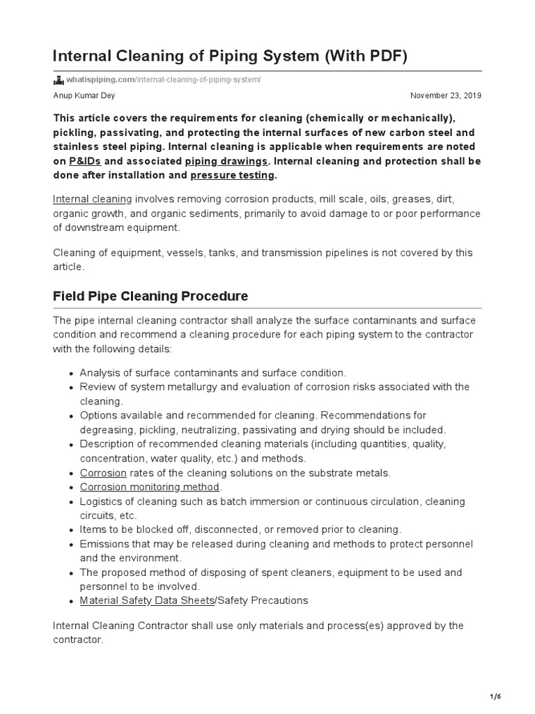 Piping Internal Cleaning Procedure Guide | PDF