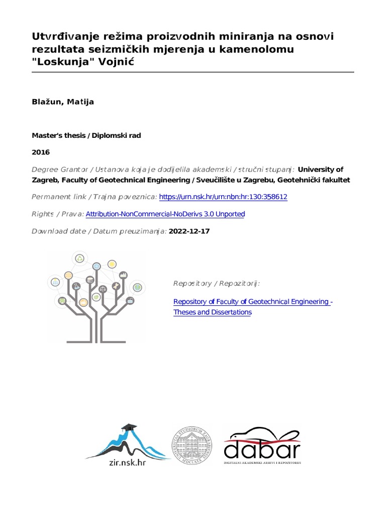 Blazun Matija Utvrdivanje Rezima Proizvodnih Miniranja Na Osnovi ...