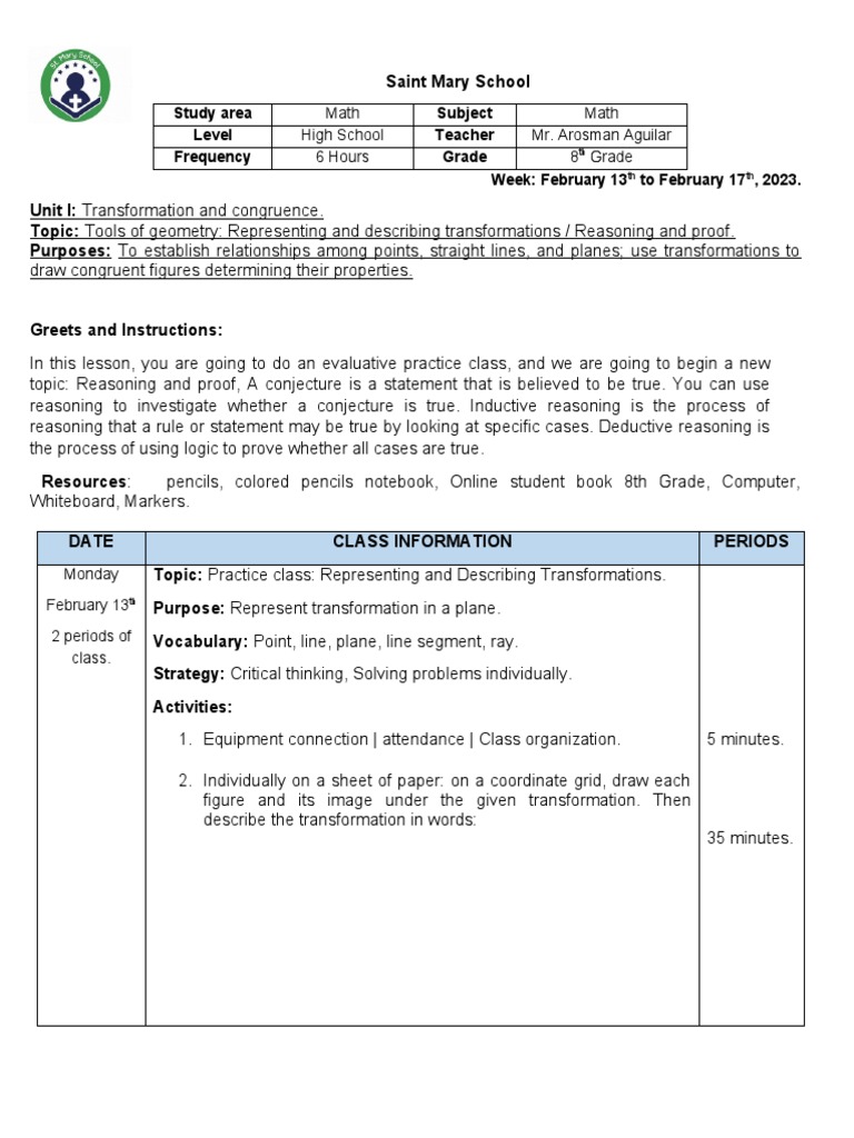 8th Grade Lesson Plan Feb 13 - Feb 17 Math | PDF | Theorem | Conjecture