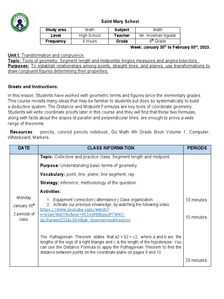 8th Grade Lesson Plan Jan 30 - Feb 03 Math | PDF