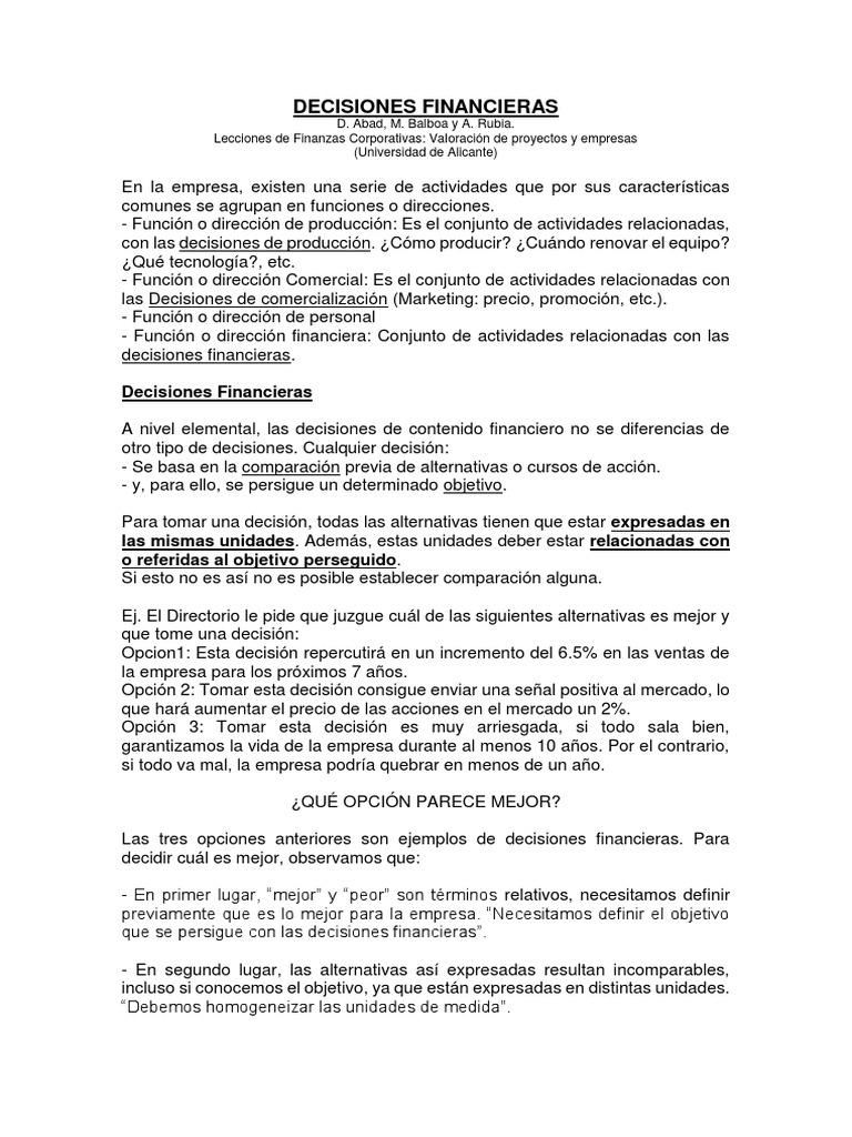 Decisiones Financieras PDF | PDF