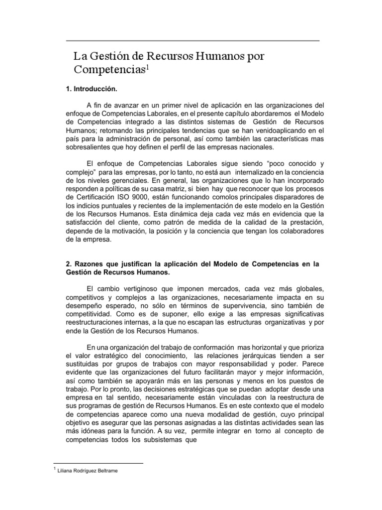 Lectura 1 - La Gestion de Recursos Humanos Por Competencias PDF | PDF | Gestión de recursos ...