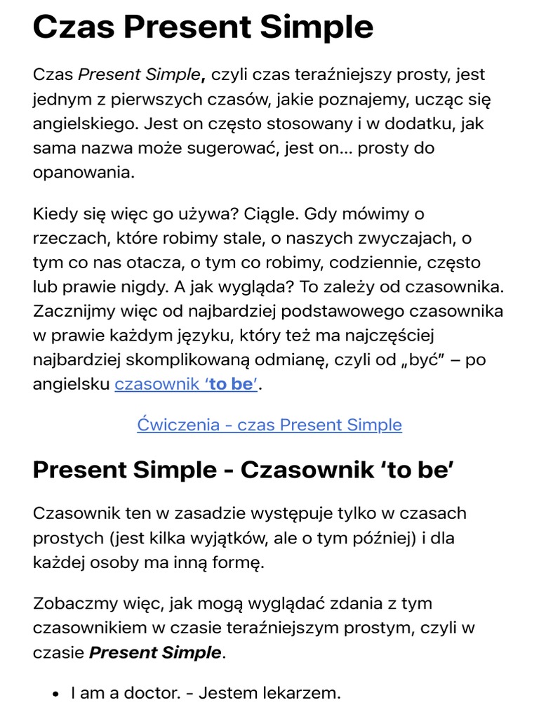 Present Simple Czas Teraźniejszy Gramatyka Speak Up PDF | PDF