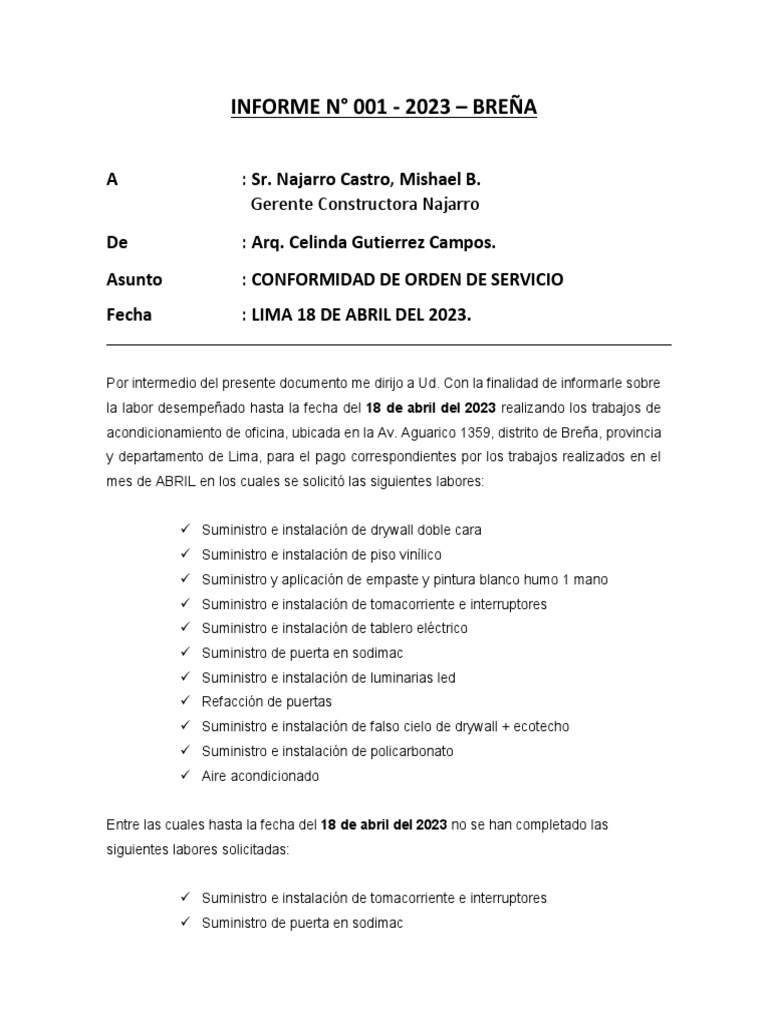 INFORME DE CONFORMIDAD DE SERVICIO.pdf | PDF