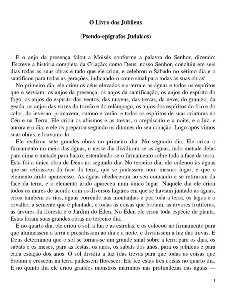 A história da criação segundo o Livro dos Jubileus | PDF