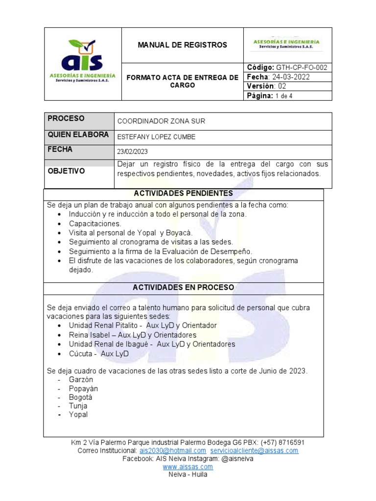 GTH-CP-FO-002-FORMATO ACTA DE ENTREGA DE CARGO.doc | PDF