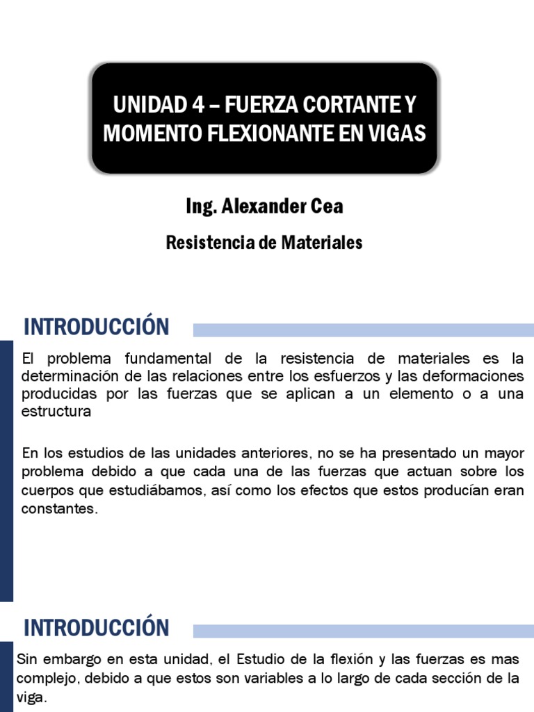 Unidad 4 - Fuerza Cortante y Momento Felxionante en Vigas PDF | PDF | Viga (Estructura ...