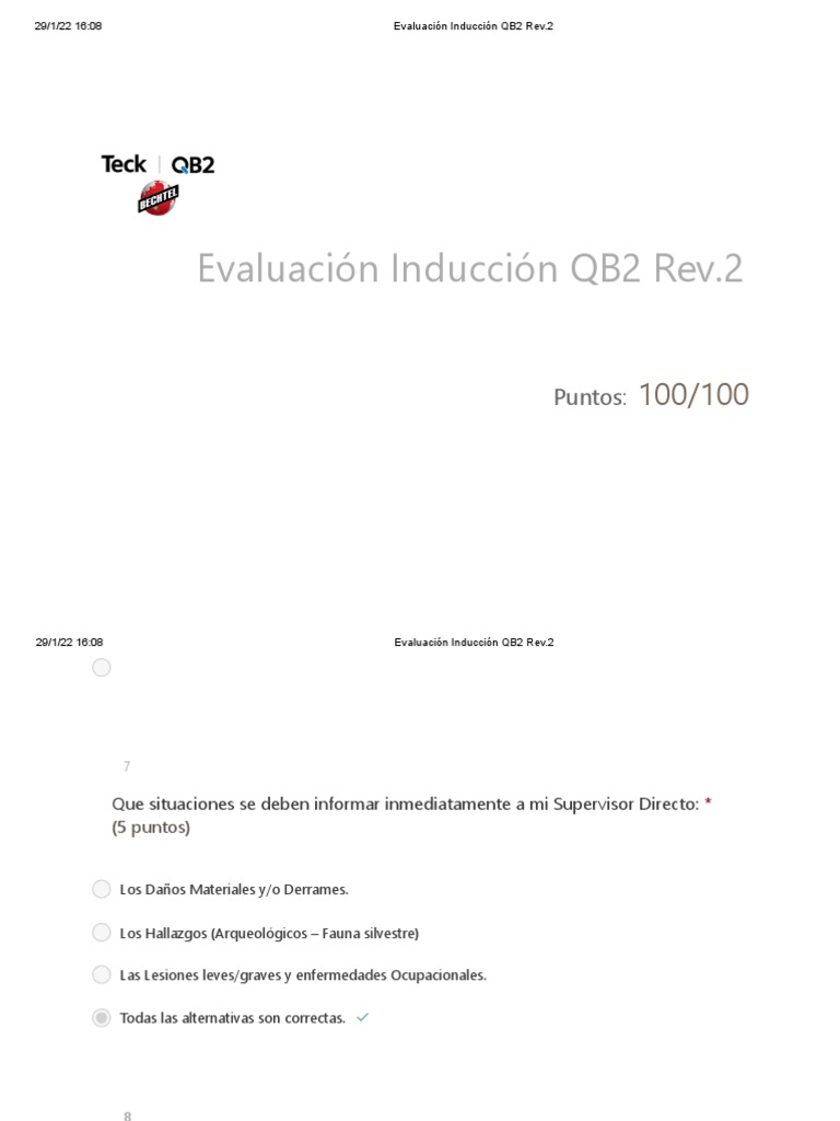 Evaluación Inducción QB2 Rev.2 PDF | PDF