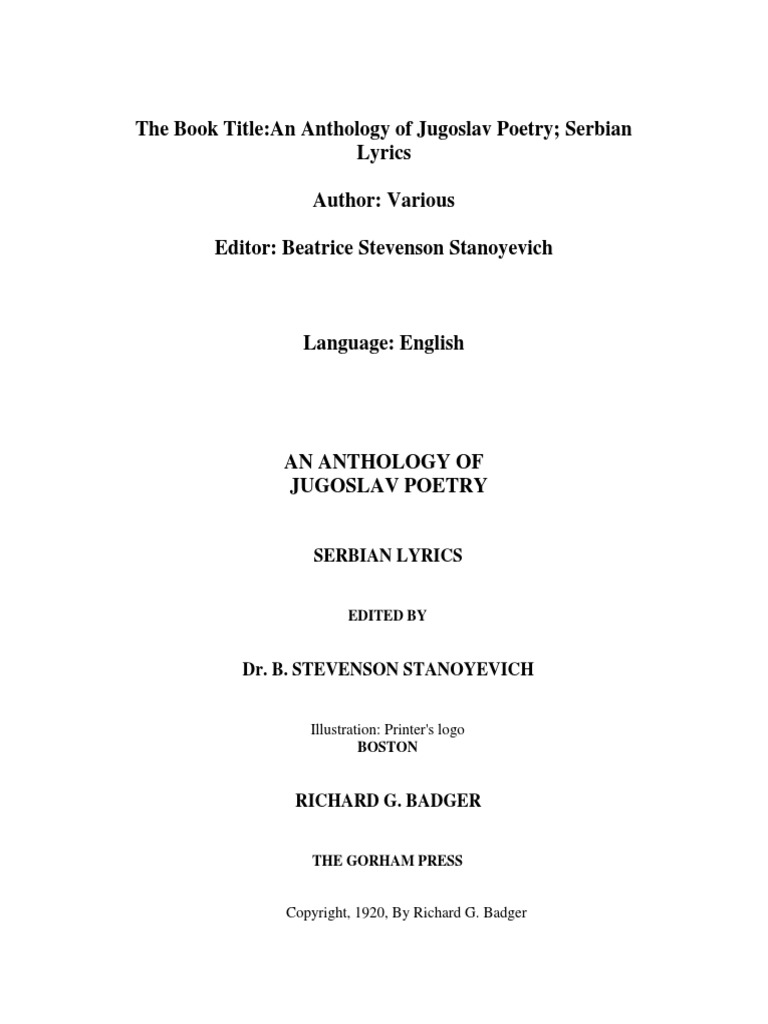 The Book TitleAn Anthology of Jugoslav Poetry Serbian PDF | PDF