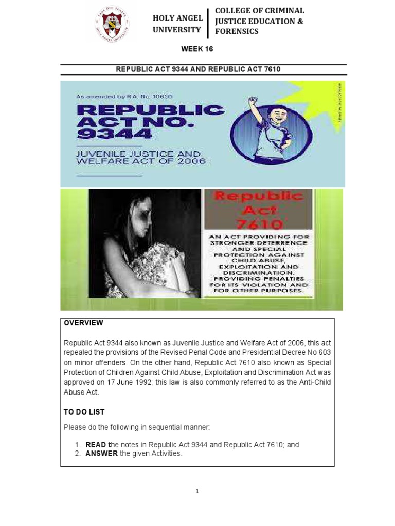 Week 16 REPUBLIC ACT 9344 AND REPUBLIC ACT 7610 PDF PDF