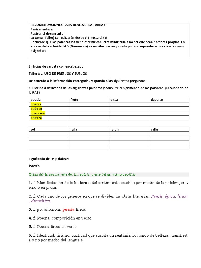 Recomendaciones para Realizar La Tarea Uso de Prefijos y Sufijos | PDF