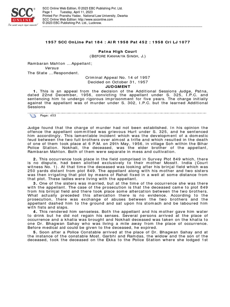 Rambaran Mahton V State (1958) | PDF