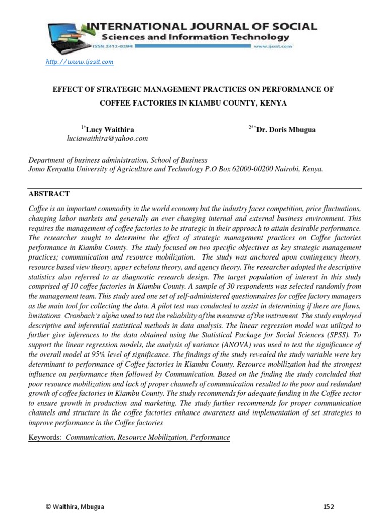 Effect of Strategic Management Practices On Performance of Coffee Factories PDF | PDF ...