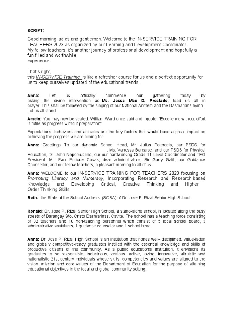 INSET Training Recap for Teachers 2023 | PDF