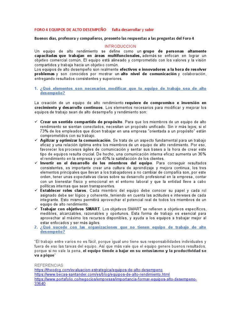 Foro 4 Equipos de Alto Desempeño | PDF
