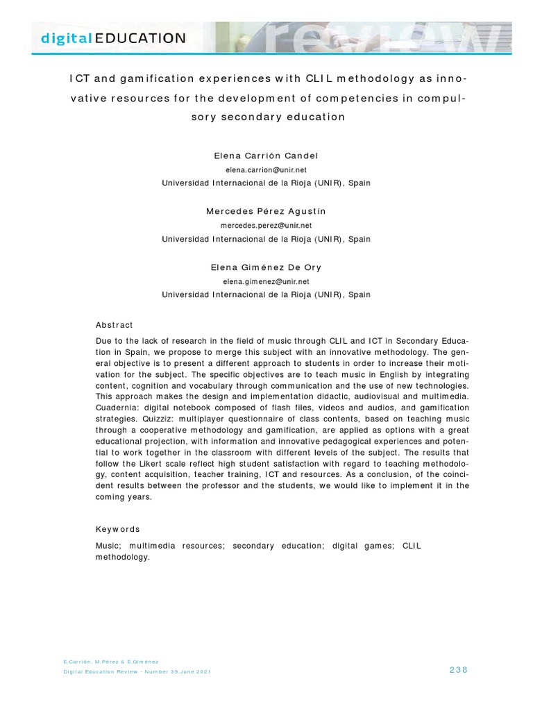 ICT and Gamification Experiences With CLIL Methodology As Innovative PDF | PDF