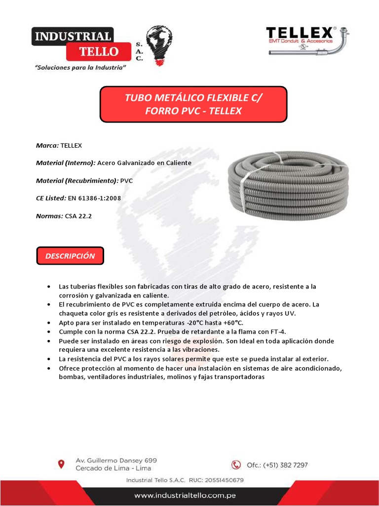 Ficha Tecnica Tubo Metalico Flexible Tellex PDF | PDF