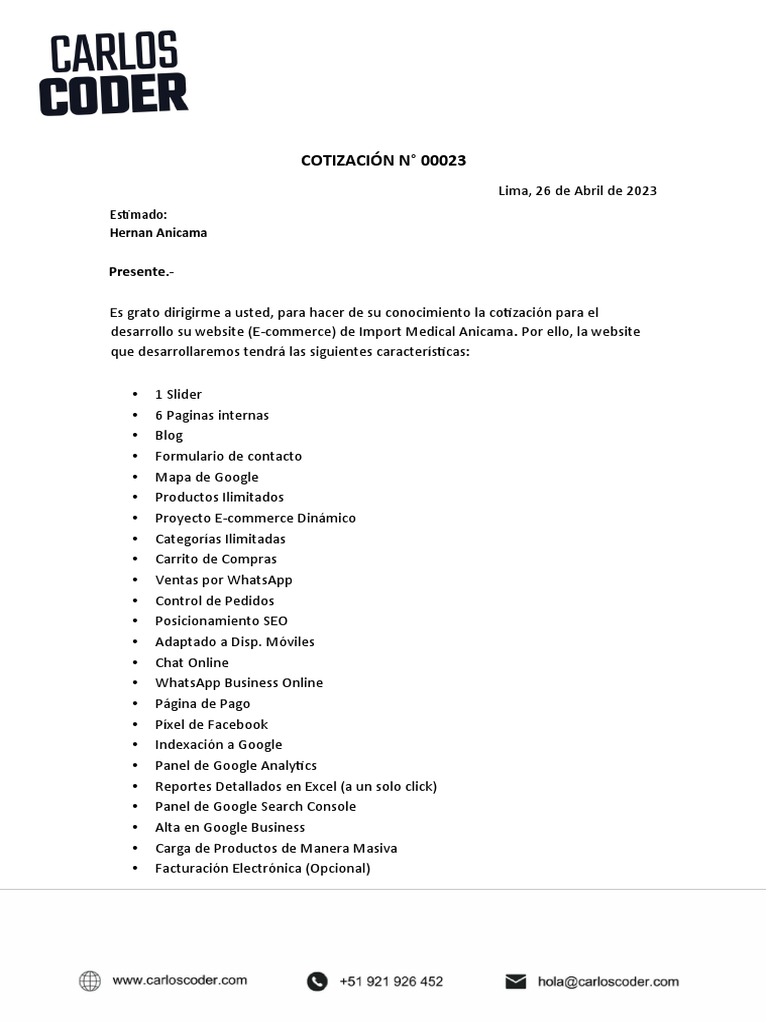 Cotización - Hernan Anicama | PDF