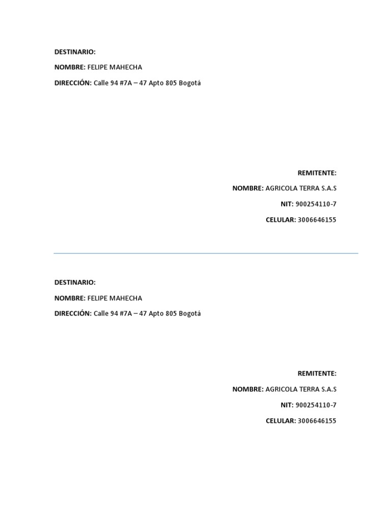 Formato para Enviar Por Servientrega | PDF