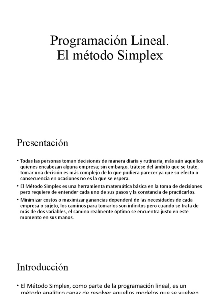 Programación Lineal. El método Simplex.pptx | PDF | Programación lineal ...