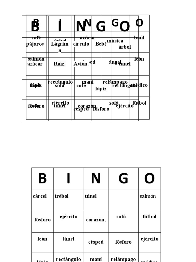 Palabras Repetidas en Secuencia BINGO | PDF
