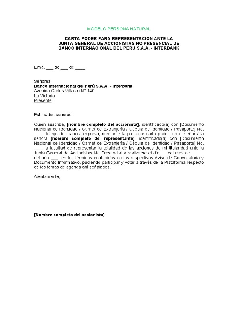 Modelos de Carta Poder de Representación en Junta VF | PDF | Gobierno y ...