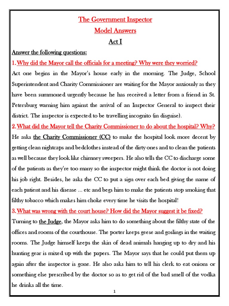 The Government Inspector (Questions & Model Answers) PDF | PDF