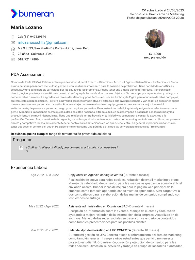 CV Maria Lozano PDF | PDF | Marketing