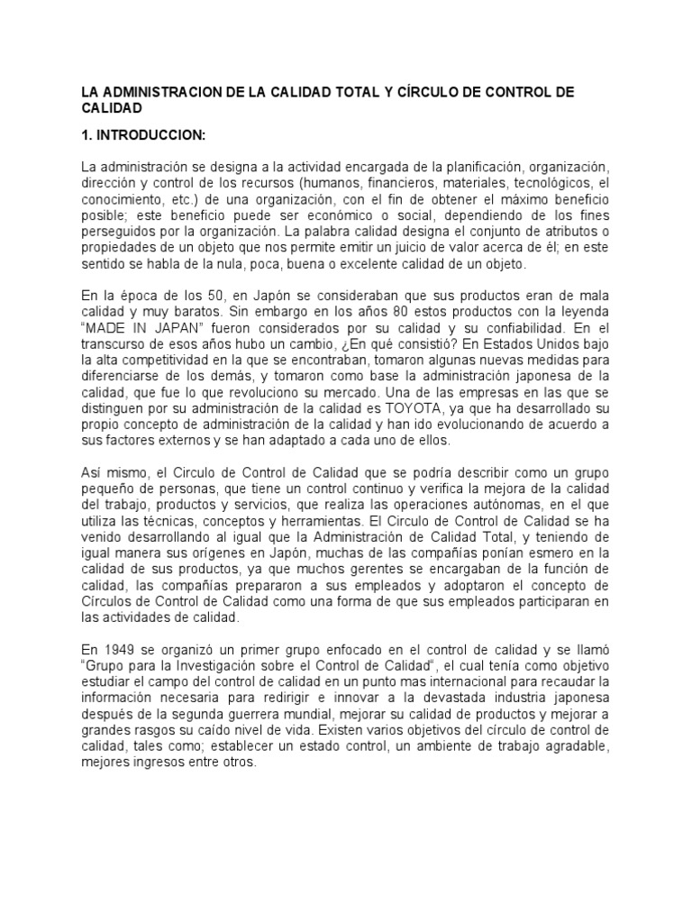 La Administracion de La Calidad Total y Círculo de Control de | PDF