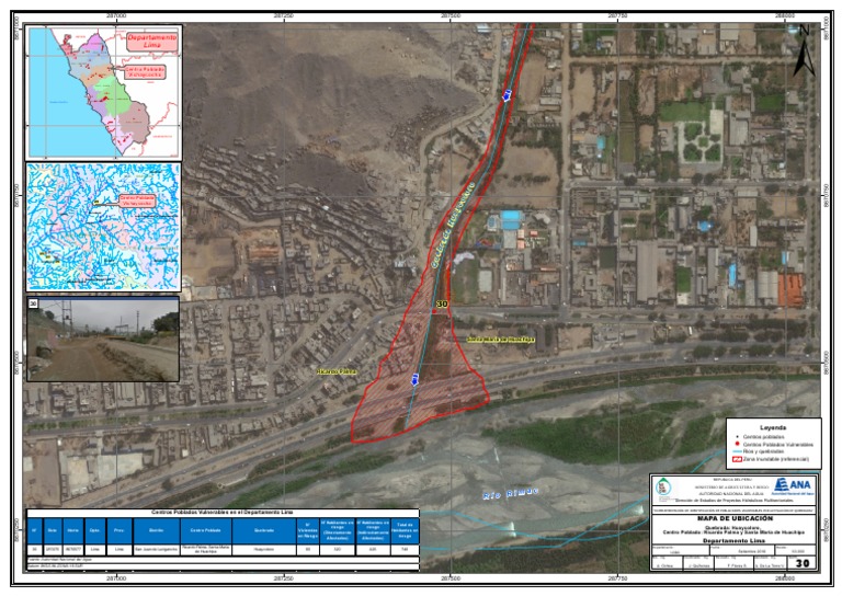 5763 - Mapa de Ubicacion de Poblaciones Vulnerables Por Inundacion de La Quebrada Huaycoloro ...