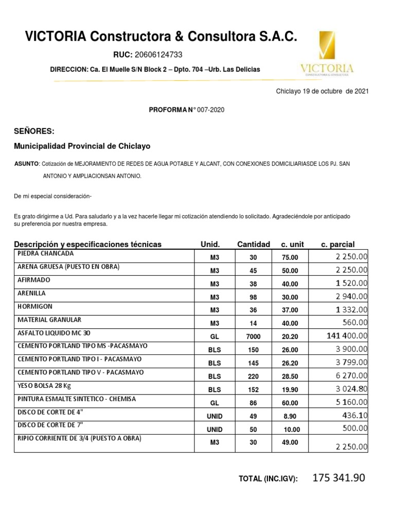 Agregados - Victoria Constructora | PDF