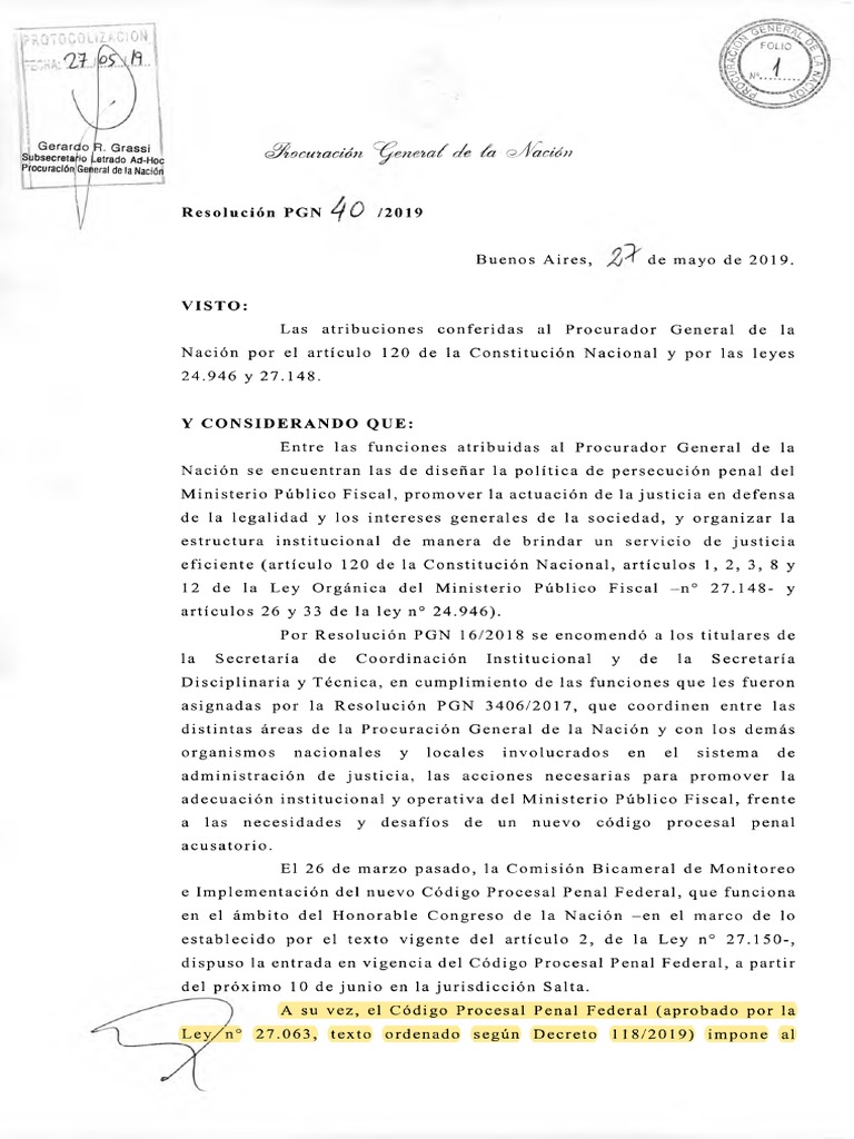 Pgn 0040 2019 001 Actas En El Cpfpdf Pdf Pdf