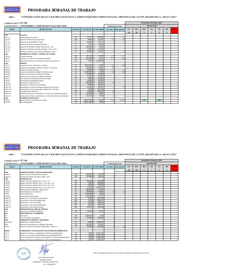 Prog - Semanal de Trabajo - Sem.48 - MAQUEHUE MISION INGLESA | PDF | Ingeniería de Edificación ...