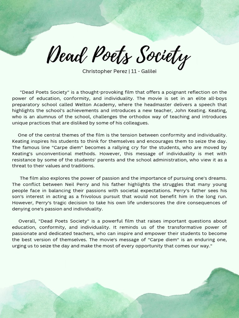 Dead Poets Society: Christopher Perez - 11 - Galilei | PDF