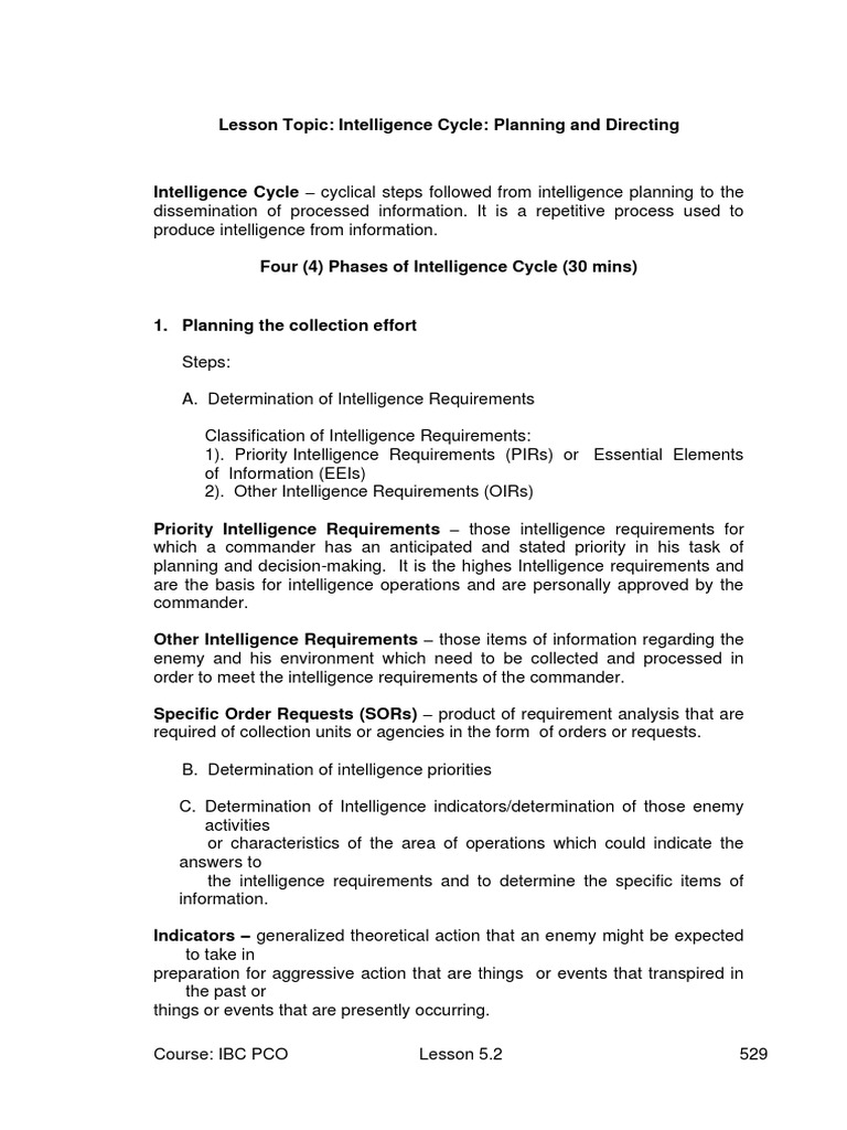 Intelligence Cycle: Planning & Direction | PDF | Military Intelligence ...