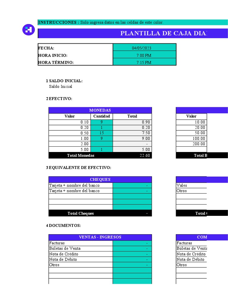 Plantilla Excel Caja Diaria | PDF