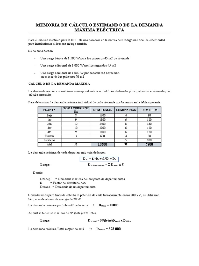 Cálculo de Demanda Máxima Eléctrica | PDF
