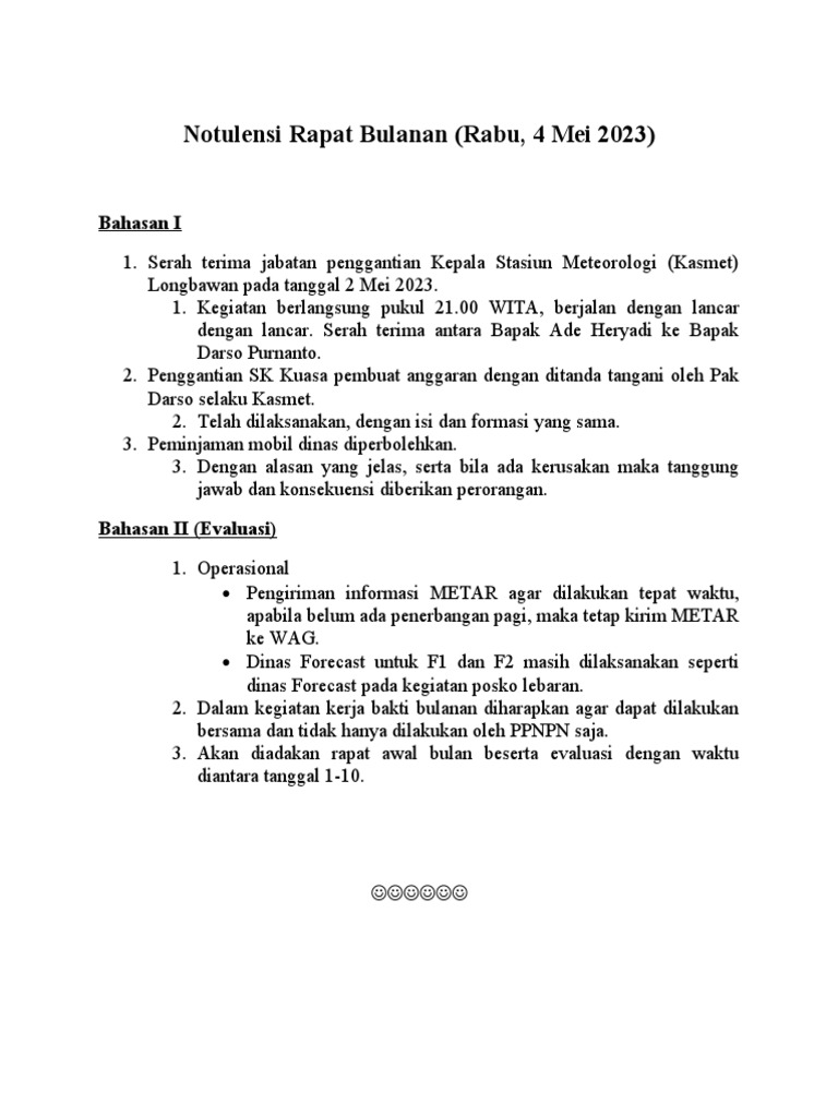 Notulensi Rapat Bulanan | PDF