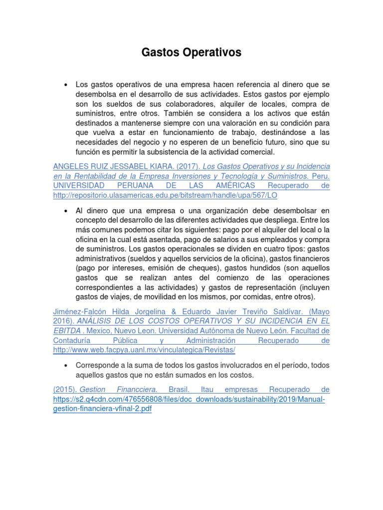 Definición y Tipos de Gastos Operativos | PDF | Costo | Salario