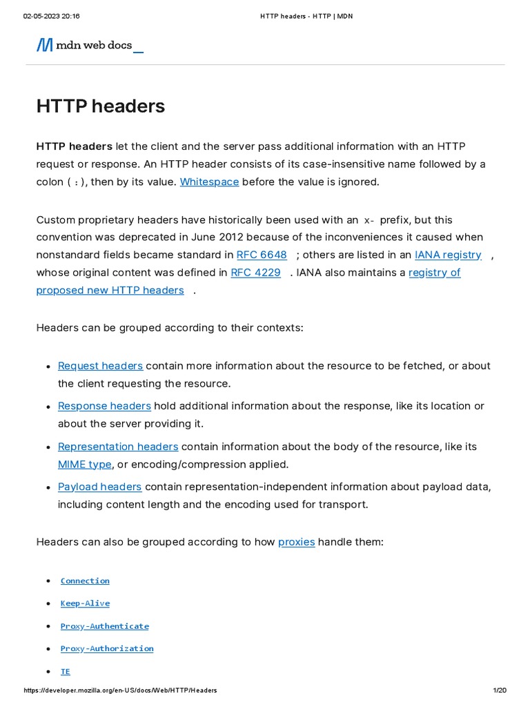 HTTP Headers HTTP MDN PDF PDF