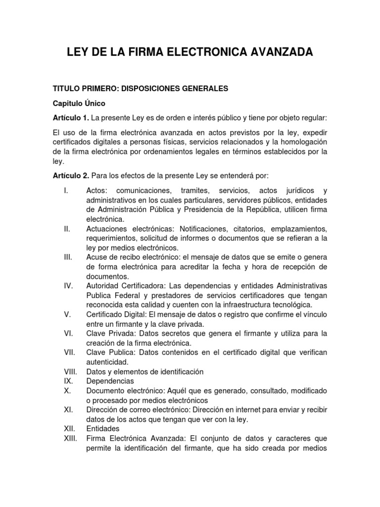Ley de La Firma Electronica Avanzada PDF | PDF