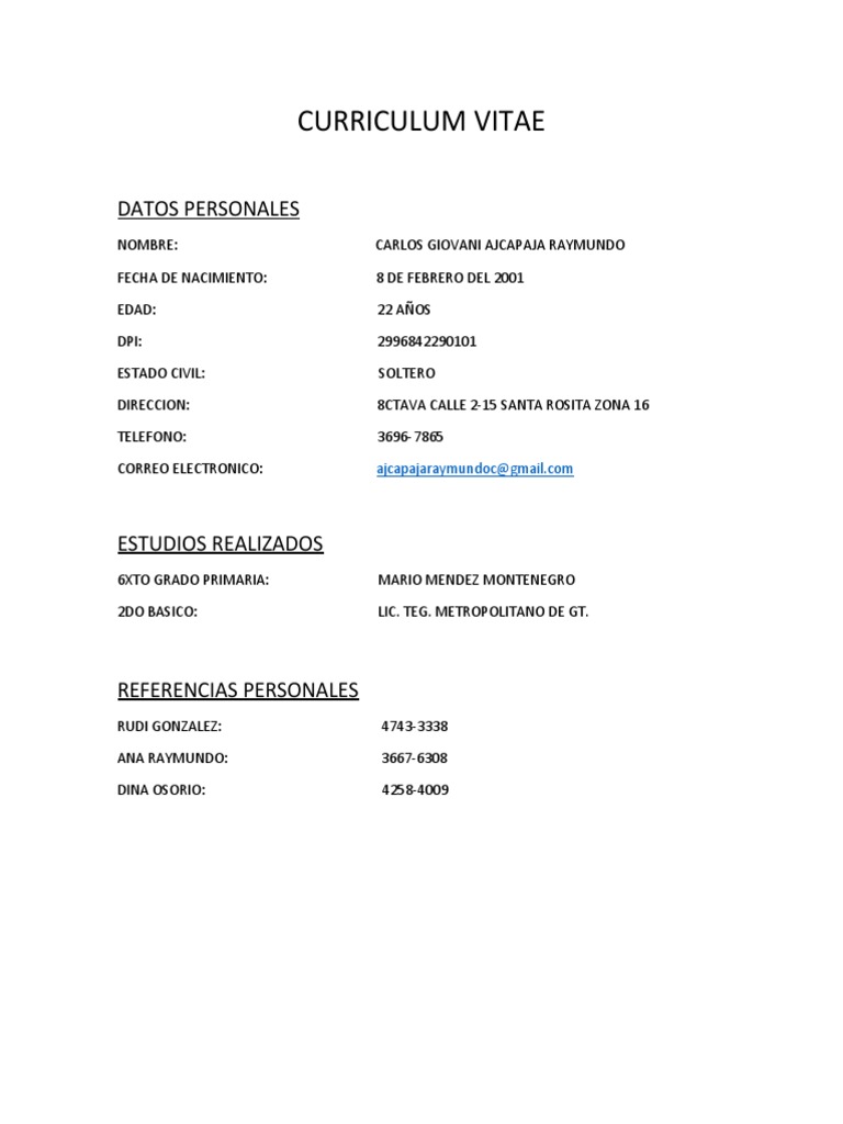 Curriculum Vitae: Datos Personales | PDF