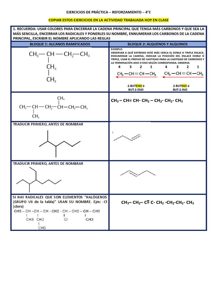 4C - Alcanos Alquenos ramificadosEJERCICIOS DE PRÁCTICA | PDF
