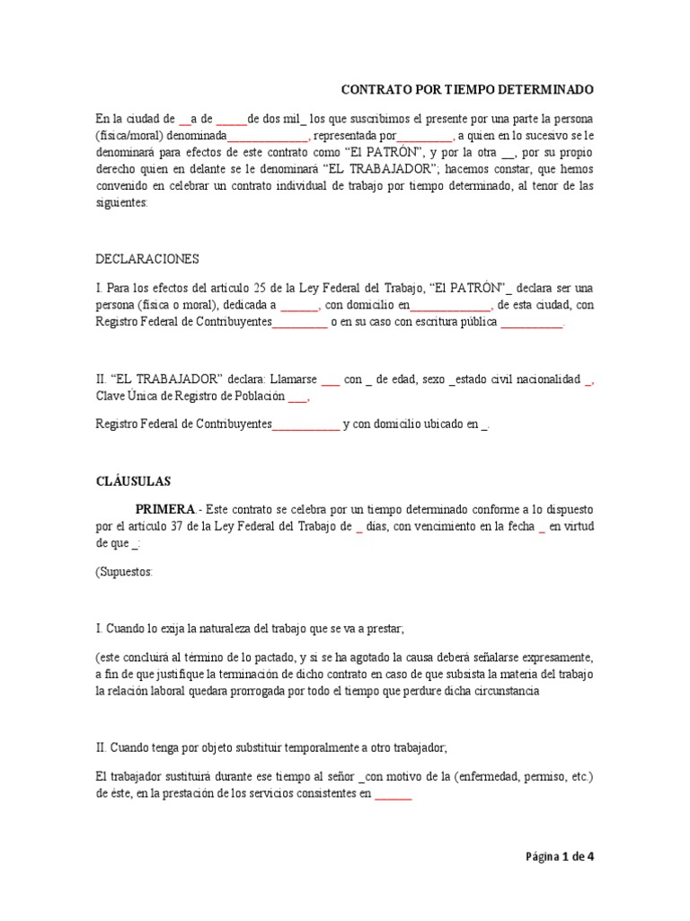 CONTRATO POR TIEMPO DETERMINADO.docx | PDF