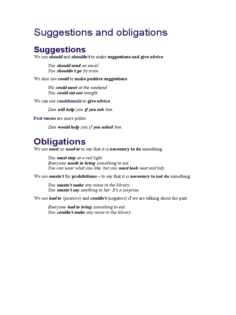 Suggestions and Obligations | PDF