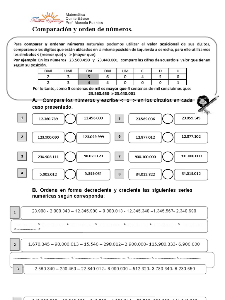 Orden y Comparación de Números Naturales | PDF